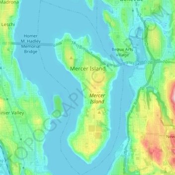 Mercer Island topographic map, elevation, terrain