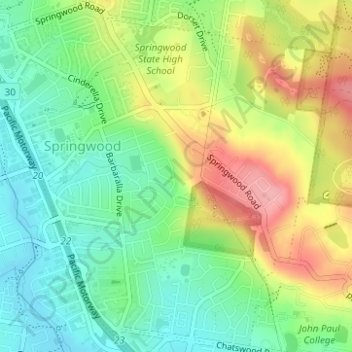 Springwood topographic map, elevation, terrain