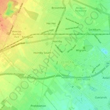 Hornby topographic map, elevation, terrain