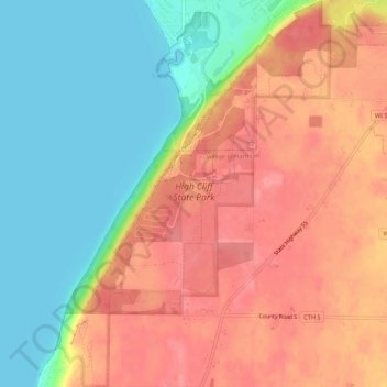 High Cliff State Park topographic map, elevation, terrain