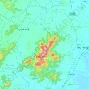 Digapahandi topographic map, elevation, terrain