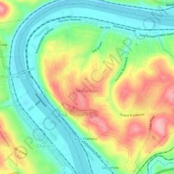 Monessen topographic map, elevation, terrain