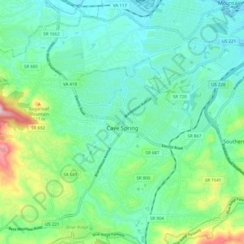 Cave Spring topographic map, elevation, terrain