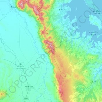 Kaimai Range topographic map, elevation, terrain